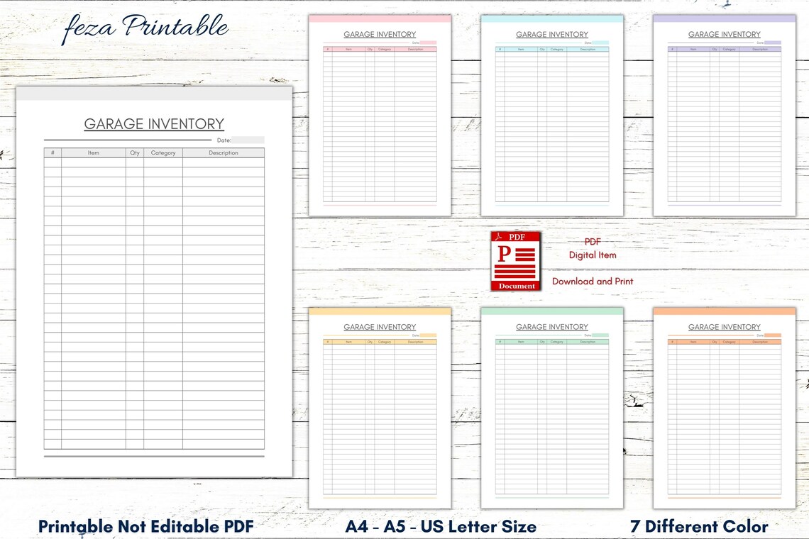 Printable Garage Inventory List, Garage Log, Householad Inventory Sheet ...