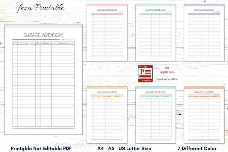 Printable Garage Inventory List, Garage Log, Householad Inventory Sheet ...