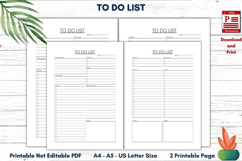 Printable to Do List 2 Version Printable Minimalist to Do | Etsy