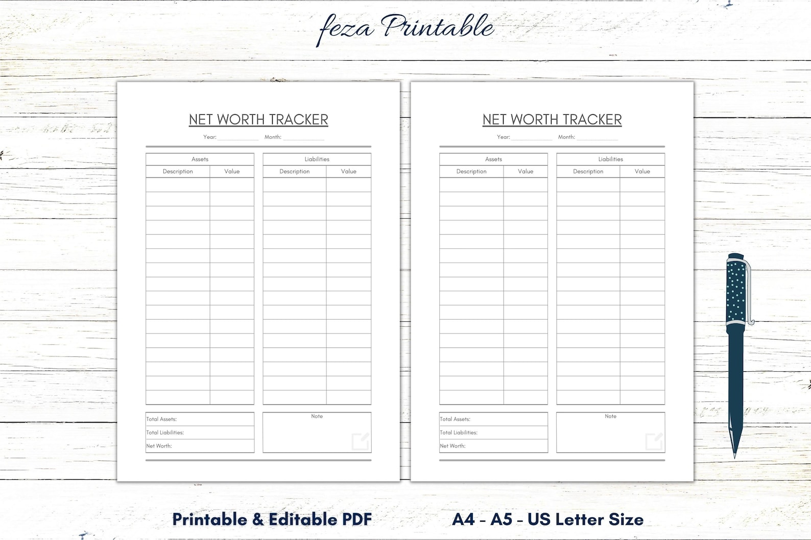 Net Worth Tracker Printable, Net Worth Sheet Editable, Net Worth Page ...