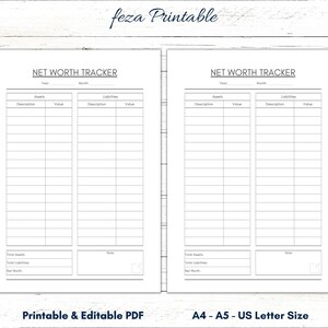 Net Worth Tracker Printable, Net Worth Sheet Editable, Net Worth Page ...