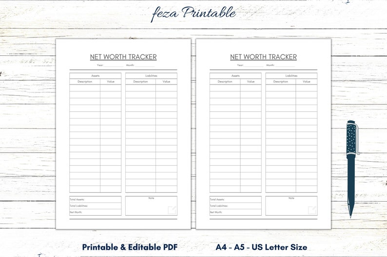 Net Worth Tracker Printable, Net Worth Sheet Editable, Net Worth Page ...
