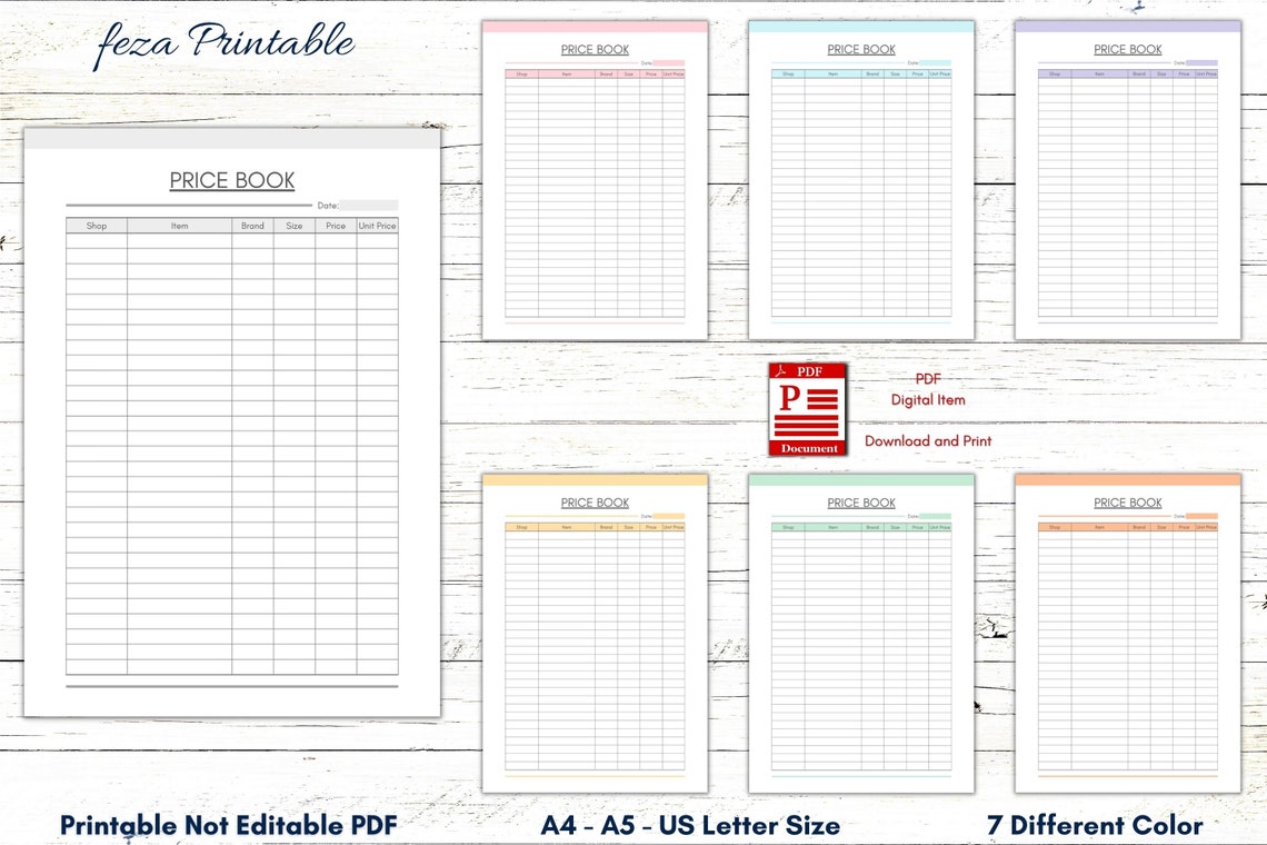 Printable Price Book Template, Price Planner, Budget Planner, Budget ...