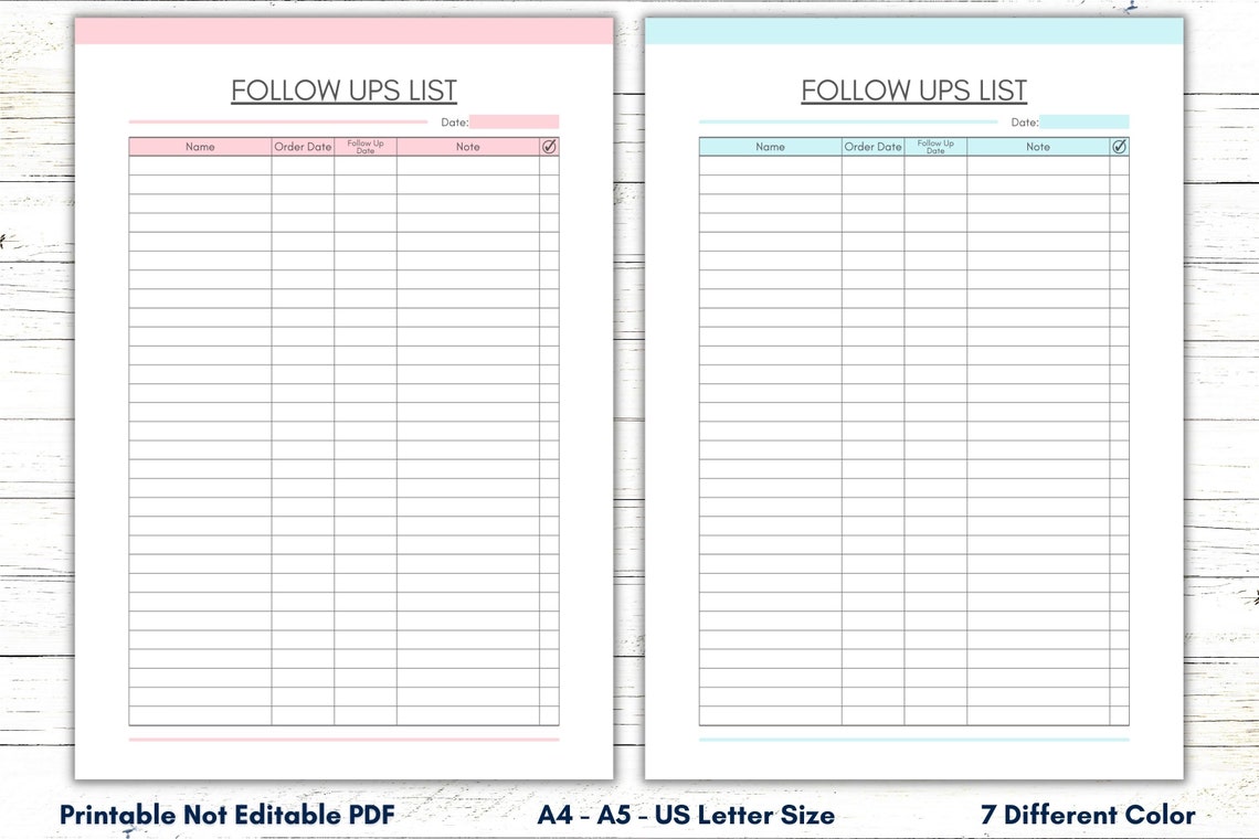 Printable Follow Ups Sheet, Small Business Follow Ups, Business ...