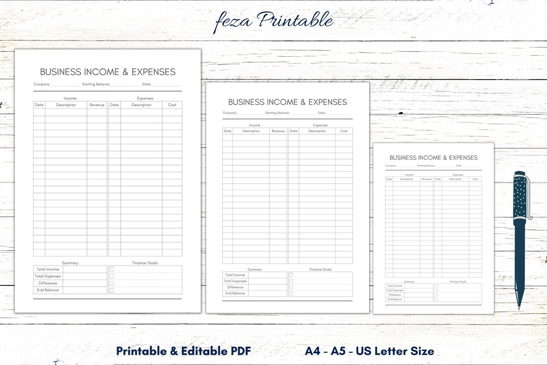 Bussiness Income & Expense Tracker Printable Editable, Small Business ...