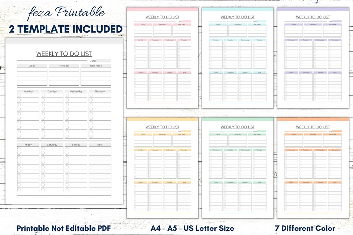 Printable Weekly Planner, Two Weekly to Do List, Printable Weekly Notes ...
