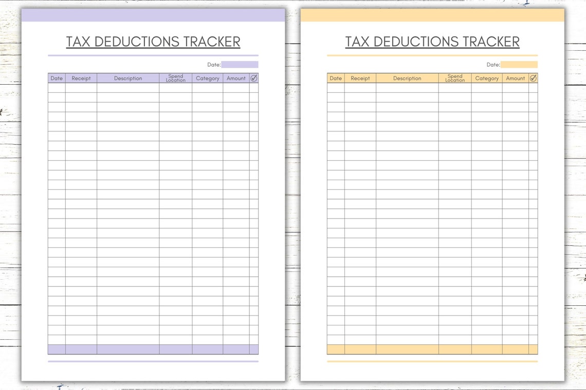 Printable Tax Deduction Tracker, 2 Version, Business Tax Log, Online ...