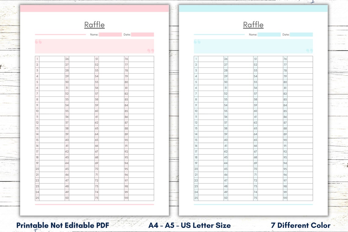 Raffle List Printable Template, Numbered Blank List (PDF) - Etsy