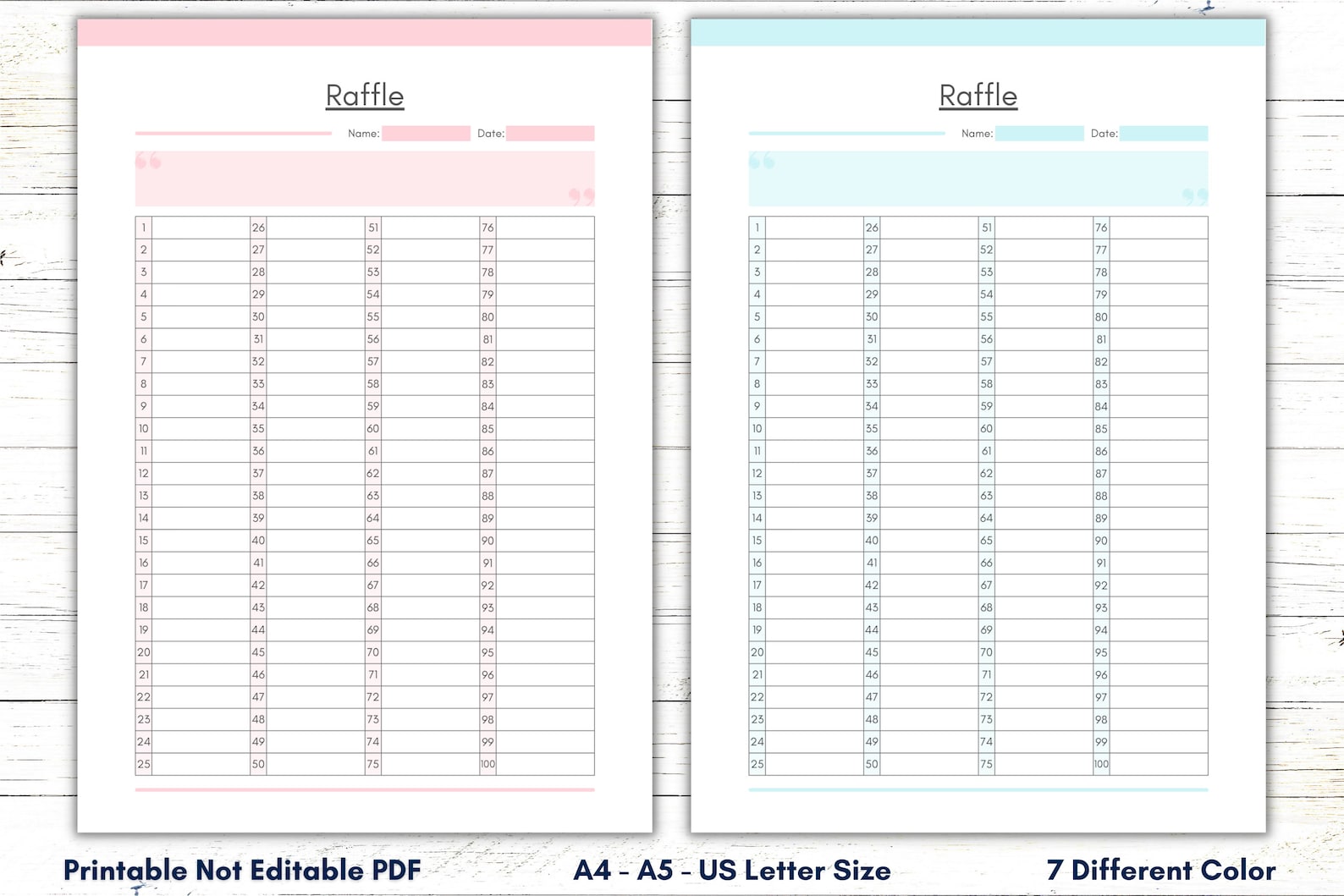 Raffle List Printable Template, Blank List Numbered, Raffle Template ...