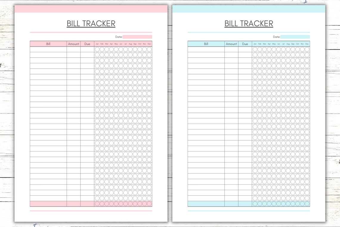 Printable Bill Payment Sheet, Monthly Bills Record, Bill Tracking Sheet ...