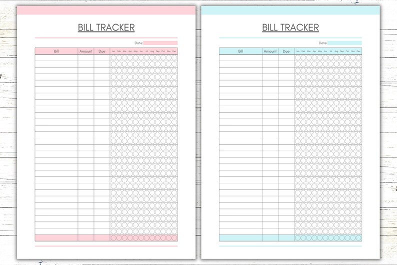 Printable Bill Payment Sheet, Monthly Bills Record, Bill Tracking Sheet ...