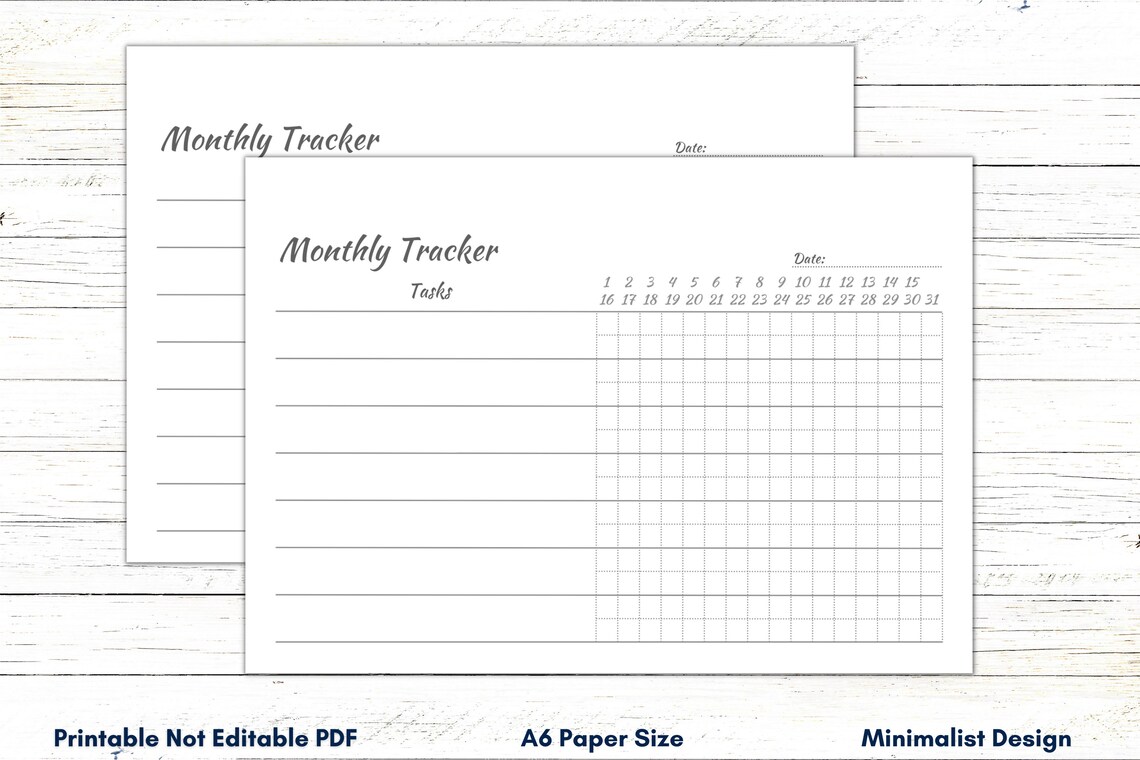 A6 Monthly Tracker Printable Template, Monthly Task Tracker, Task List ...