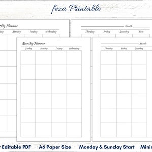 A6 Monthly Planner, Blank Monthly Calendar, A6 Calendar Printable ...