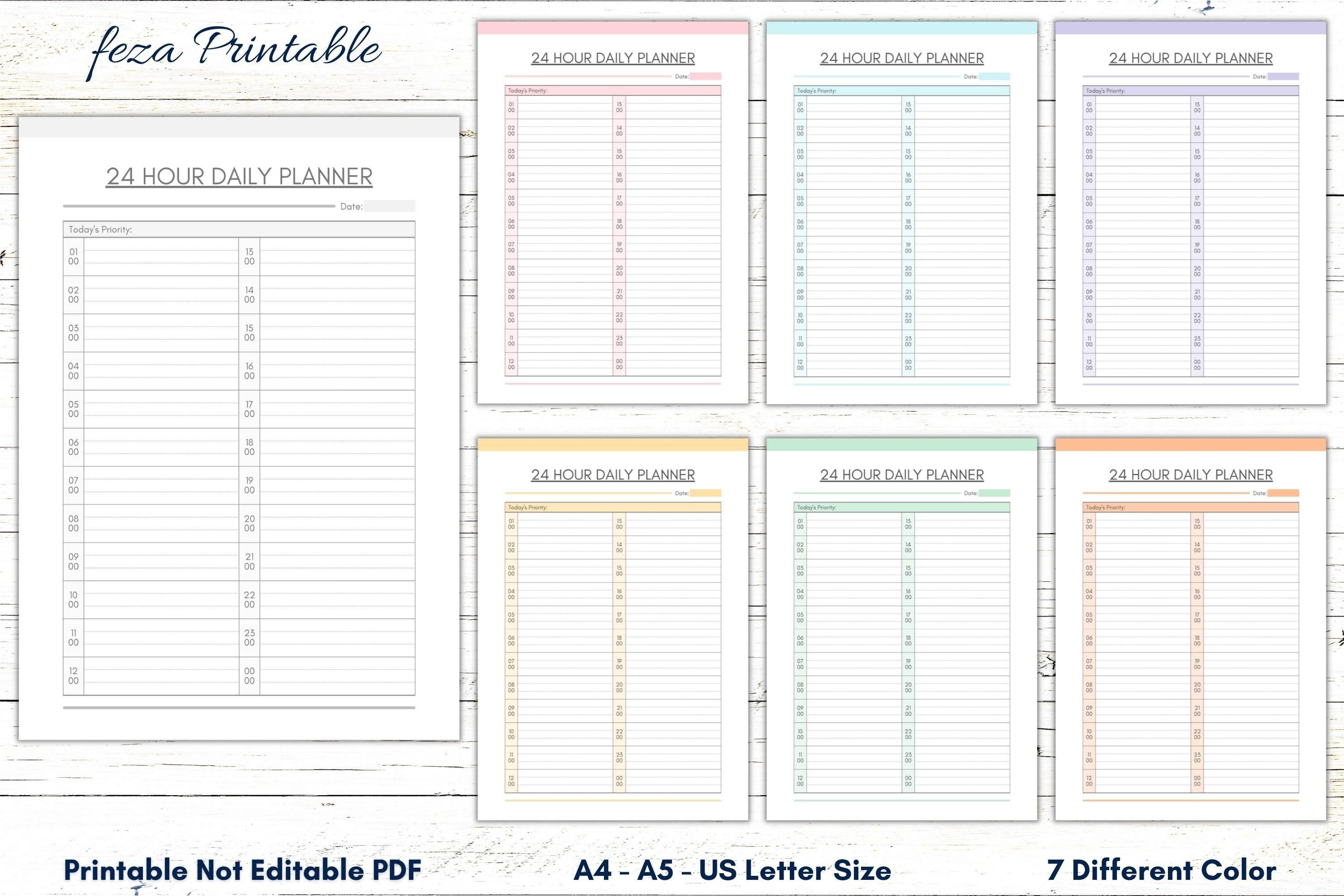 Printable 24 Hour Daily Planner Template, Today's Priority, 24 Hour Day ...