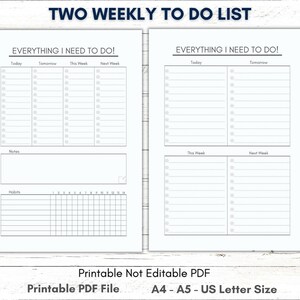 Printable Weekly Planner Two Weekly to Do List Printable | Etsy
