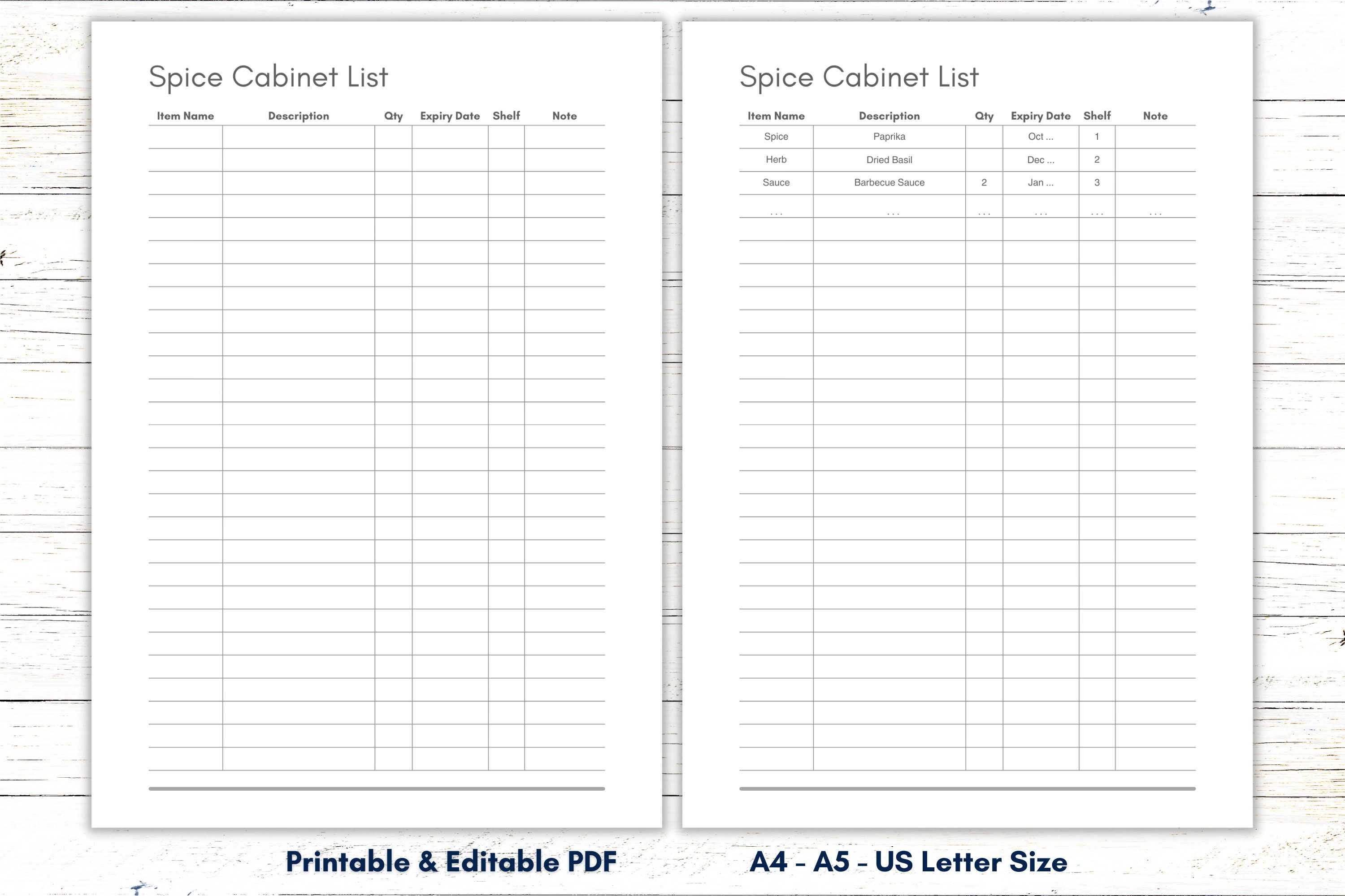 Spice Cabinet List Printable & Editable, Spice Cabinet Organizer, Spice ...