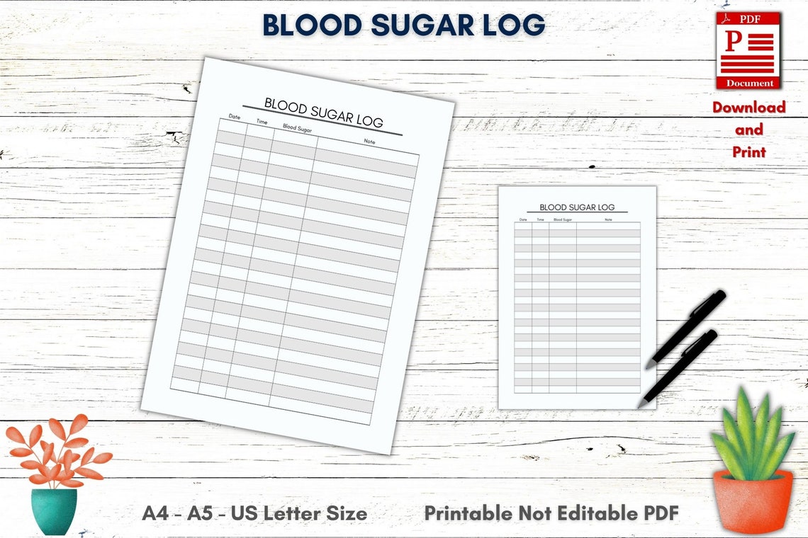 Printable Blood Sugar Tracker Printable Blood Sugar Log | Etsy