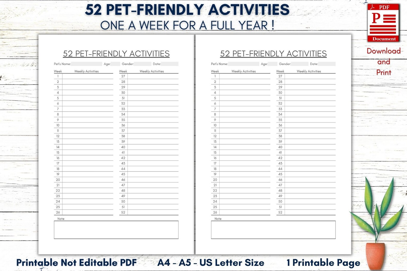 Printable Pet-friendly Activities Printanle Weekly Pet | Etsy