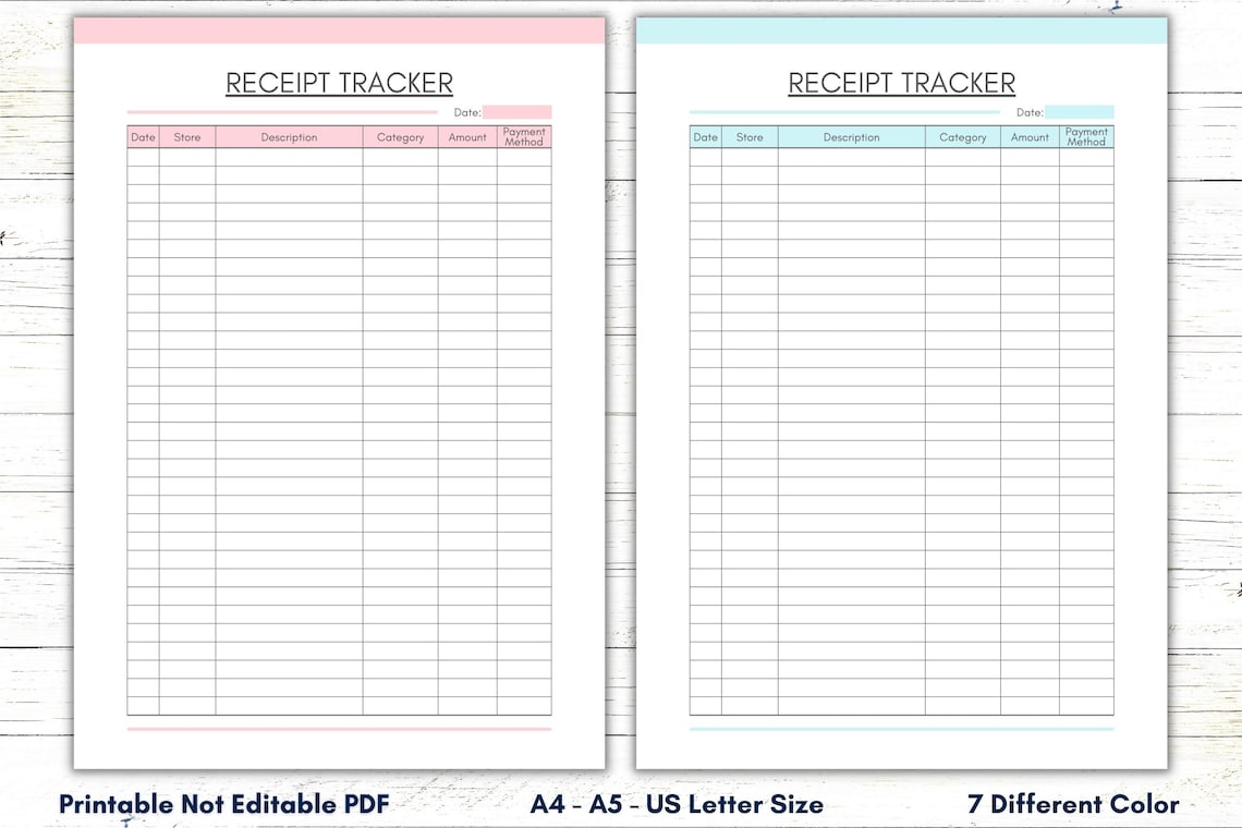 Printable Receipt Tracker, Receipt Sheet, Receipt Log Template, Receipt ...