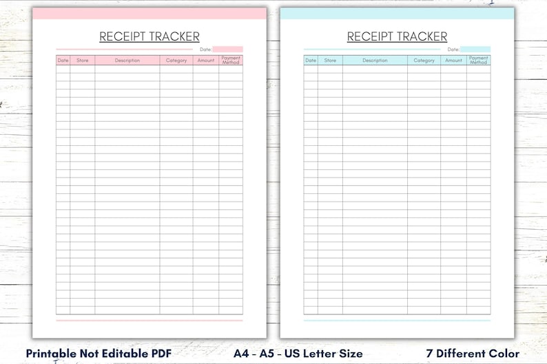 Printable Receipt Tracker, Receipt Sheet, Receipt Log Template, Receipt ...