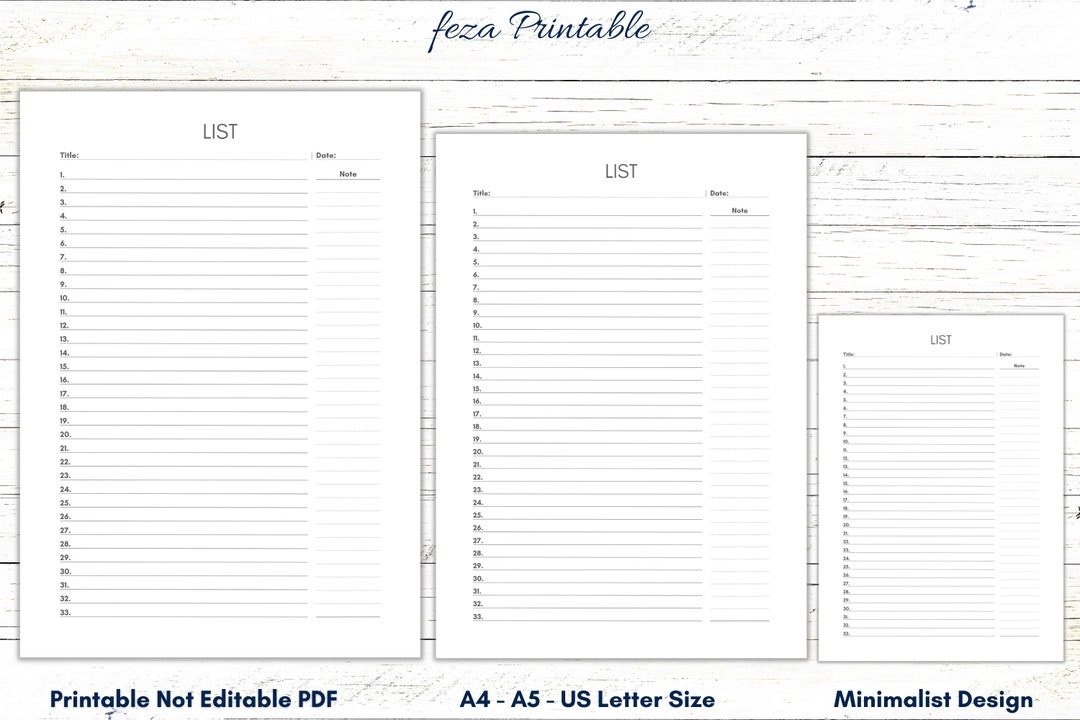 Blank List Template, Blank Lists, Numbered List, Printable List, List ...