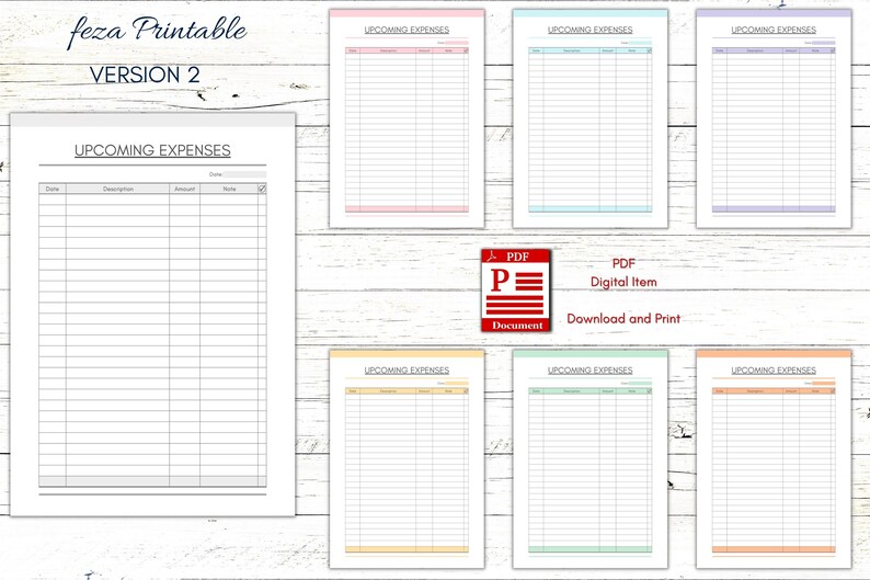 Printable Upcoming Expenses Planner, PDF Upcoming Expense Tracker, PDF ...