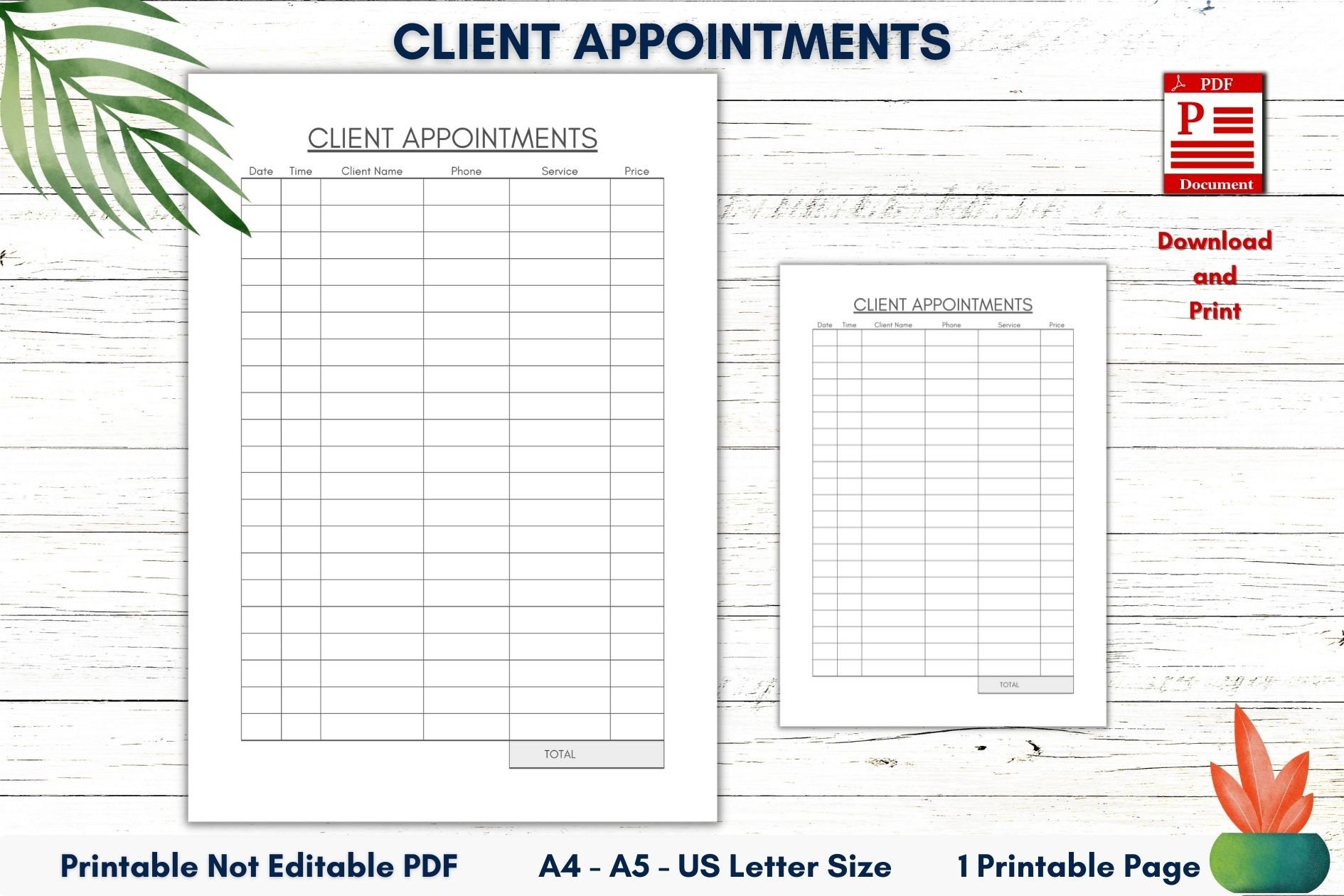Printable Client Appointments Form Client Appointments Chart | Etsy