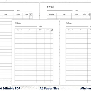 A6 Gift List Printable, Gift Tracker, Gift List Planner, Gift List ...