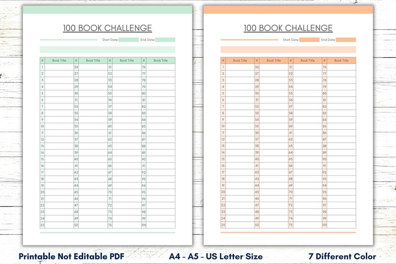 100 Book Challenge Tracker Template, Reading Challenge, Book Counter ...