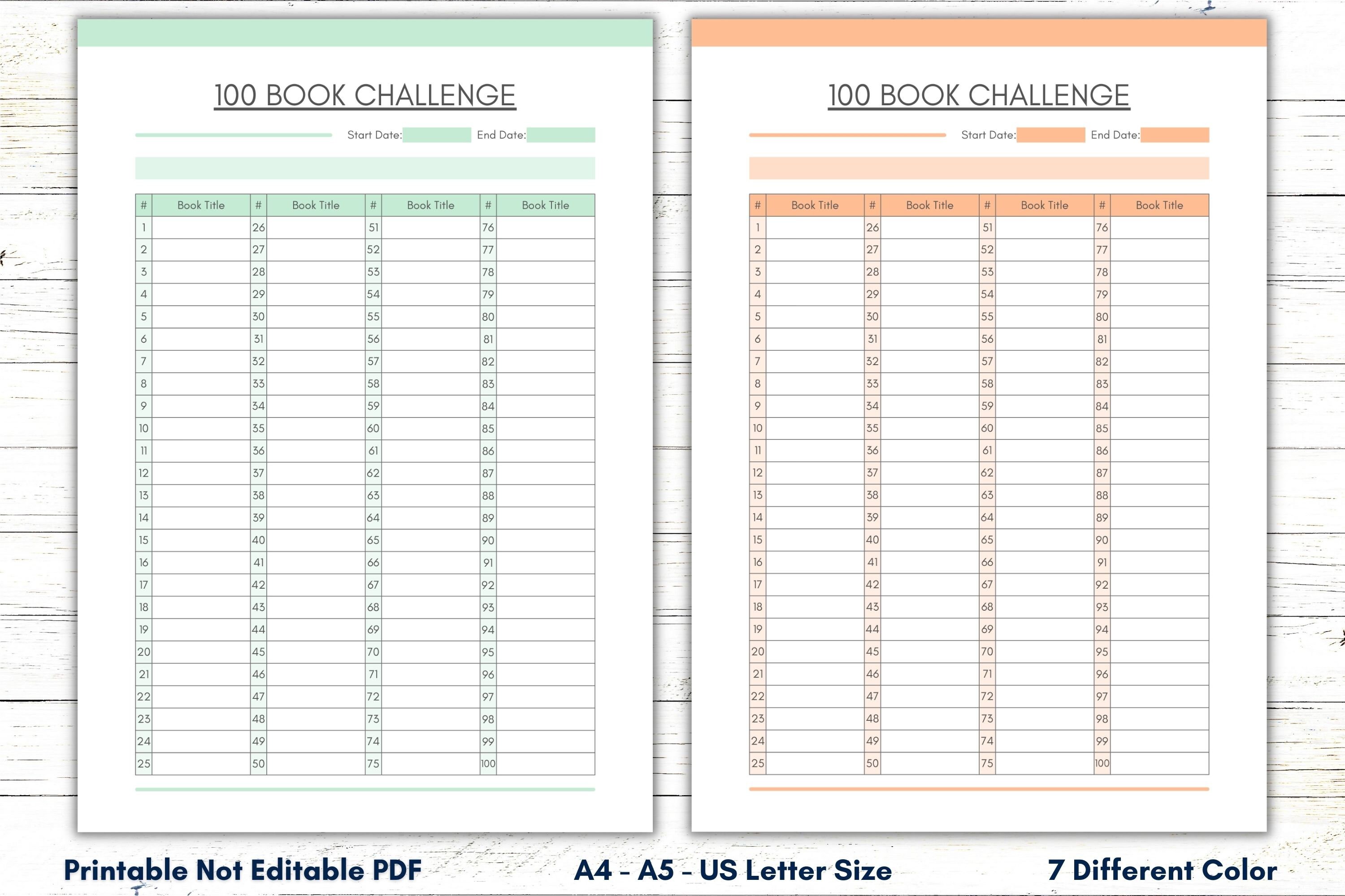 100 Book Challenge Tracker Template, Reading Challenge, Book Counter ...