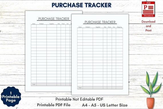 Printable Purchase Tracker Printable Business Planner | Etsy