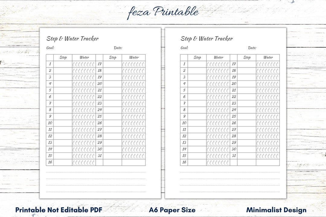 A6 Step Tracker Printable, Step Tracker Template, Step Log, Water ...