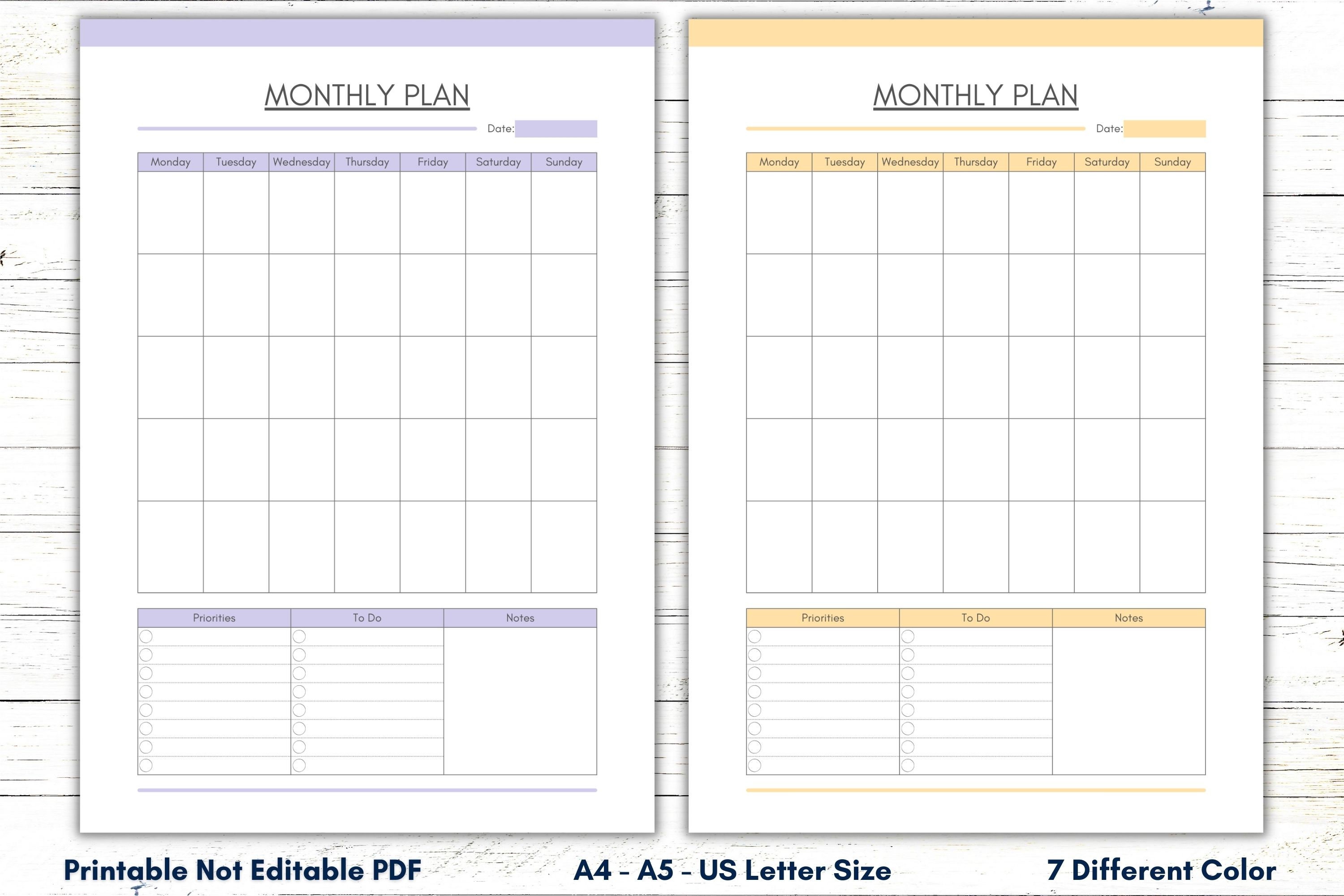 Monthly Planner Printable Template, Undated Monthly Calendar ...