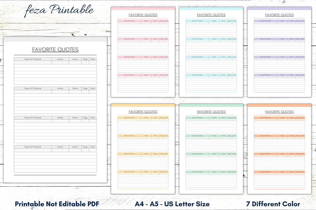 Book Quote Sheet Template Printable, Book Quote Tracker, Book Reading ...