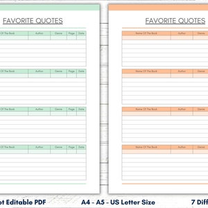 Book Quote Sheet Template Printable, Book Quote Tracker, Book Reading ...