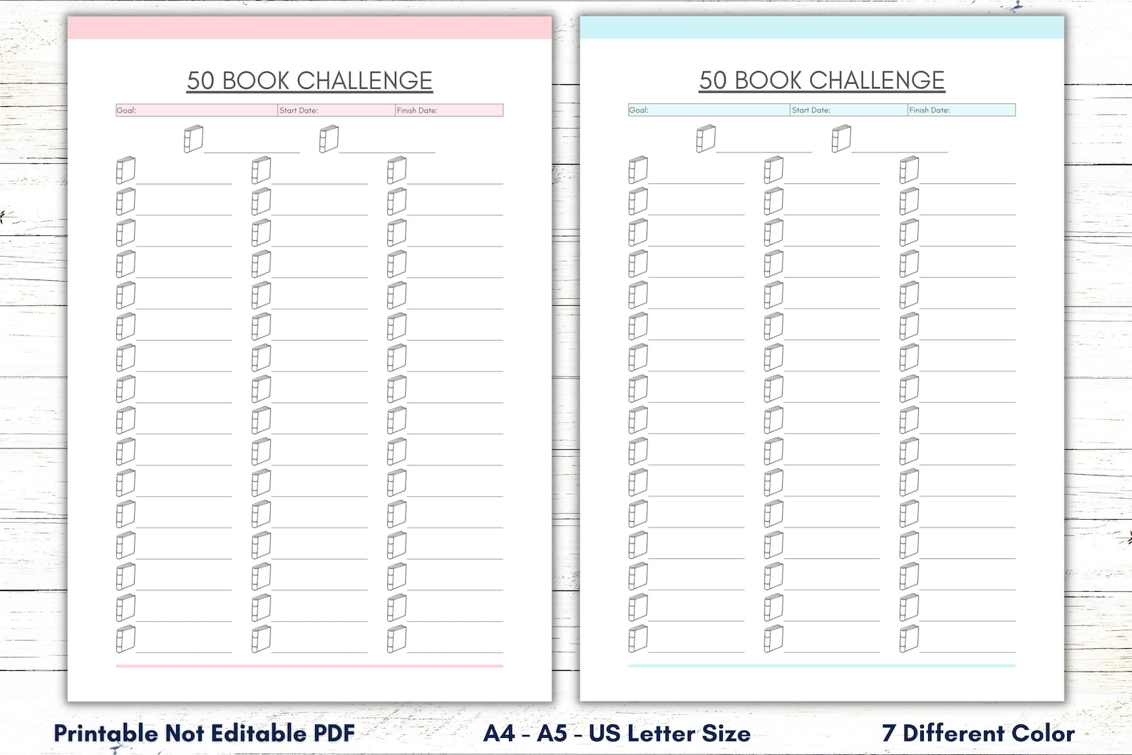 50 Book Challenge Printable Template, Reading Challenge 50 Book ...