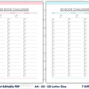 50 Book Challenge Printable Template, Reading Tracker (digital Download ...