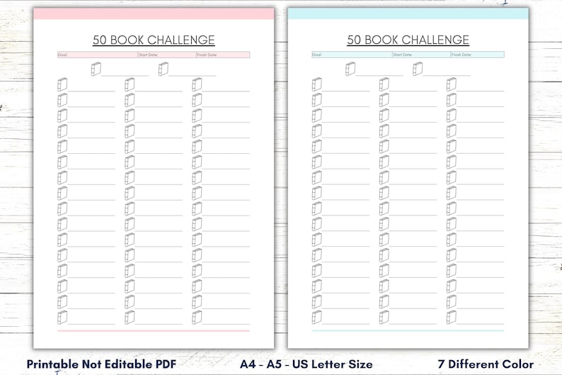 50 Book Challenge Printable Template, Reading Challenge 50 Book ...