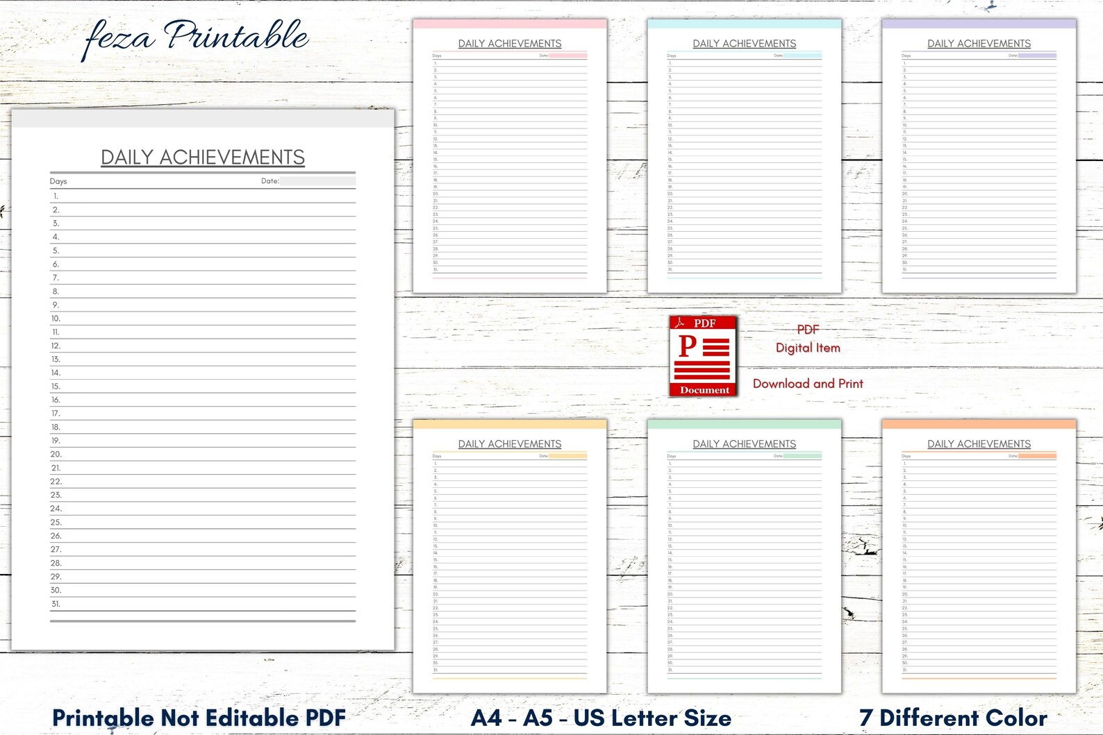 Printable Daily Achievements Tracker, Achievements Overview, Daily ...