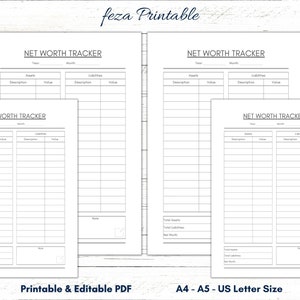 Net Worth Tracker Printable, Net Worth Sheet Editable, Net Worth Page ...
