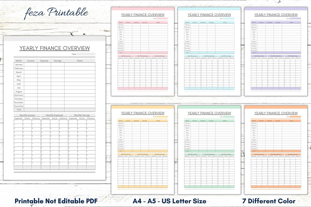 Printable Yearly Finance Overview Planner, Personal Budget Planner ...