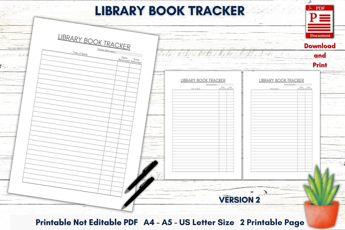 Printable Library Book Tracker PDF Library Book Log Book - Etsy