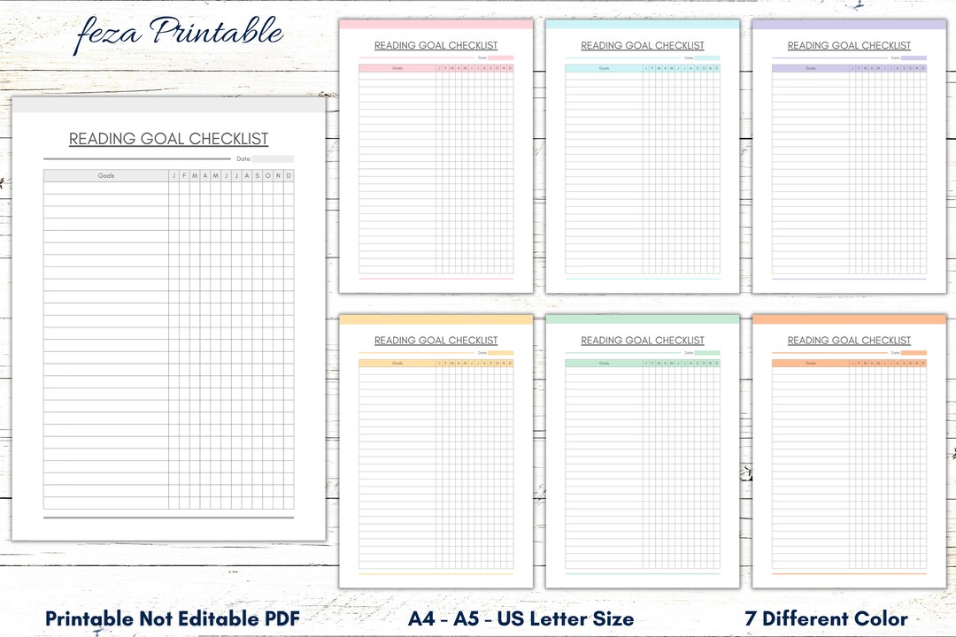 Reading Goals Checklist Printable Template, Reading Goal Journal ...
