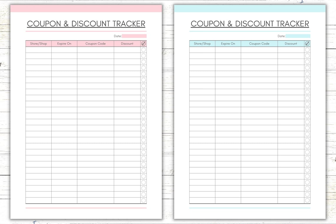 Printable Coupon Code Tracker, Coupon Organizer, Discount Tracker ...
