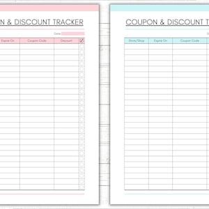 Printable Coupon Code Tracker, Coupon Organizer, Discount Tracker ...