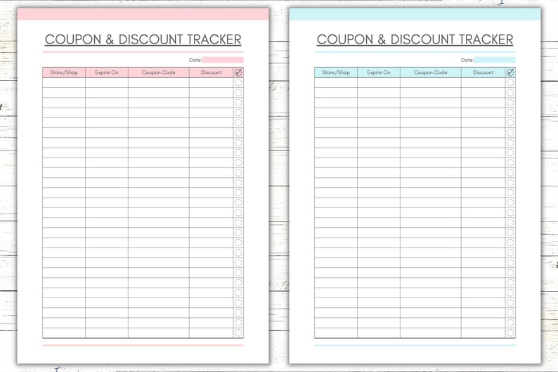 Printable Coupon Code Tracker, Coupon Organizer, Discount Tracker ...