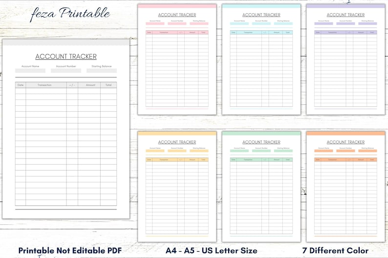 Printable Account Tracker, Account Tracking, Printable Account Checking ...