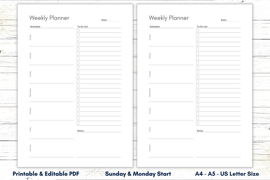 Weekly Planner Printable Fillable Editable Weekly Planner - Etsy