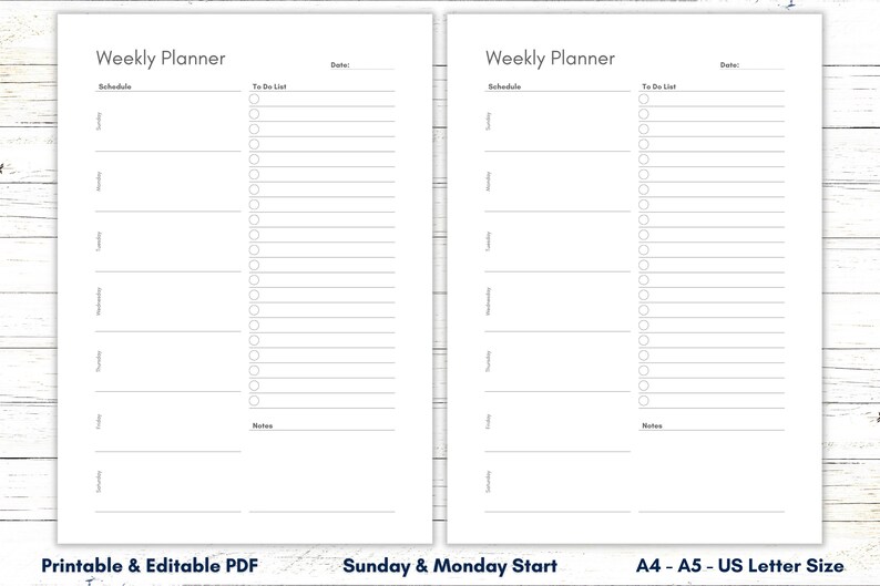 Weekly Planner Printable Fillable Editable Weekly Planner - Etsy