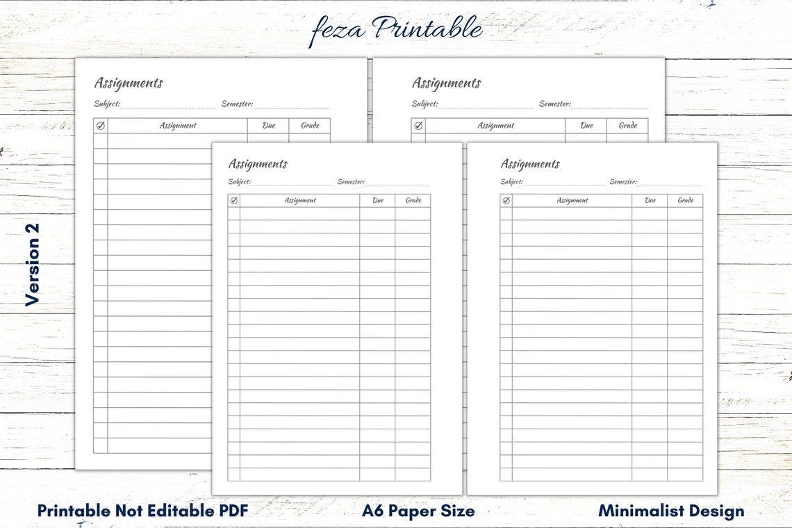 A6 Assignment Tracker Printable Assignment Planner - Etsy